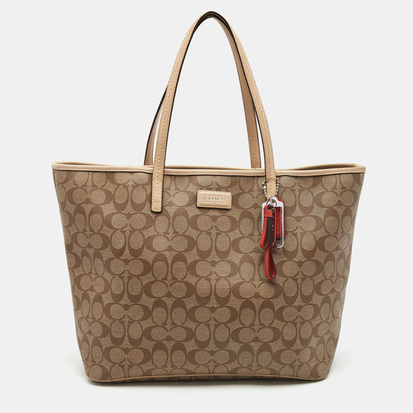 Coach | Bags | Coach Beige Signature Coated Canvas Park Metro Shopper ...